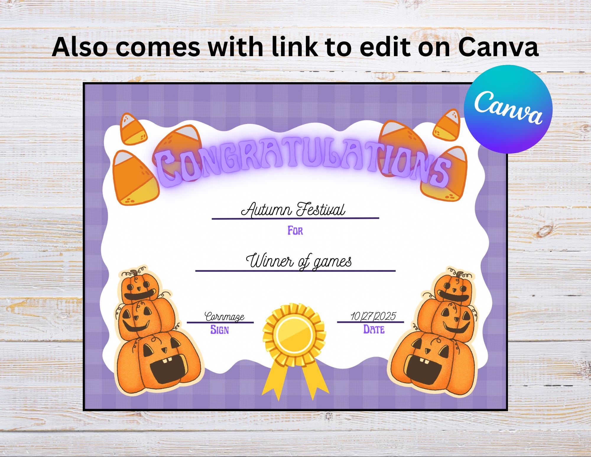 Editable & Blank Award Certificate Printable Fall Festival ...