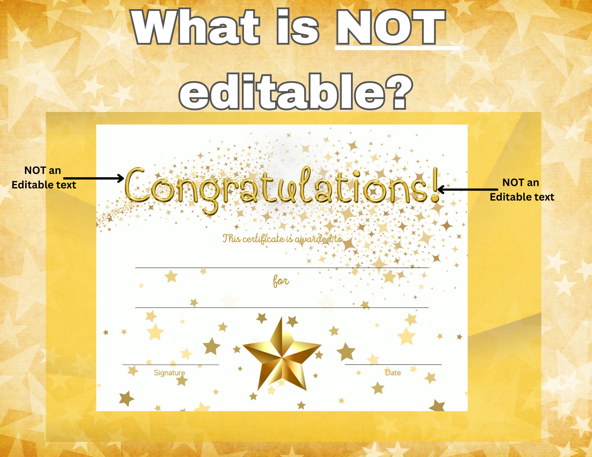 Editable Printable Award, Gold Star Certificate for Kids, Teacher ...