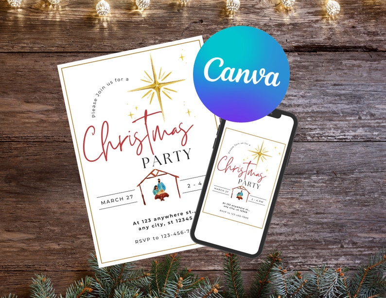 Editable Christmas Canva Template, Nativity Invitation, Christian Party ...