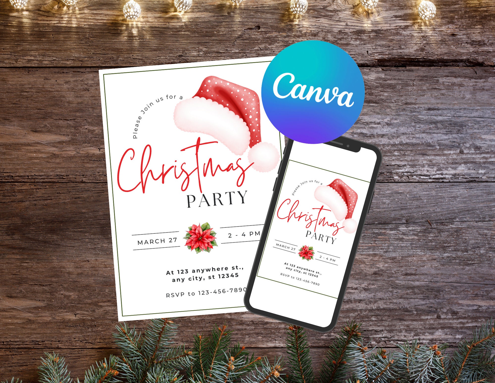 Editable Christmas Party Invitation, Editable Christmas Party Canva ...