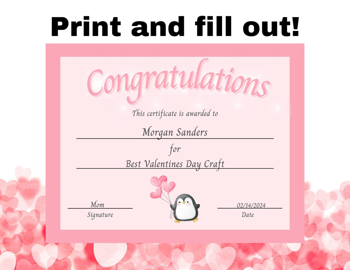 Printable Valentines Certificate, Editable Valentines Day Printable ...
