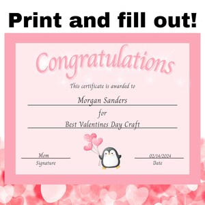 Printable Valentines Certificate, Editable Valentines Day Printable ...