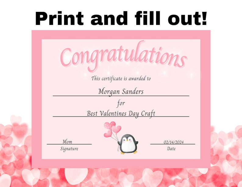 Printable Valentines Certificate, Editable Valentines Day Printable ...