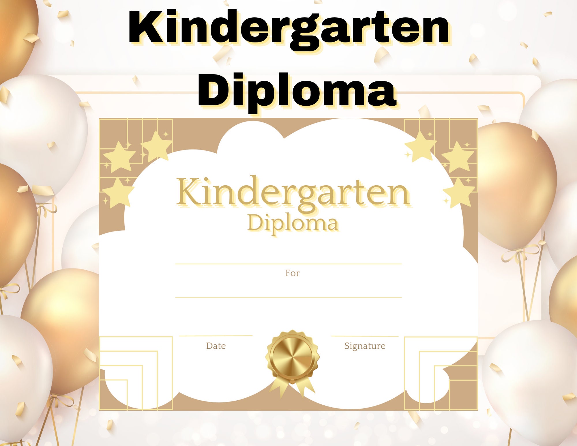 Gold Kindergarten Printable Award Certificate for Kids, Teacher Student ...