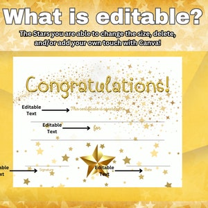 Editable Printable Award, Gold Star Certificate for Kids, Teacher ...