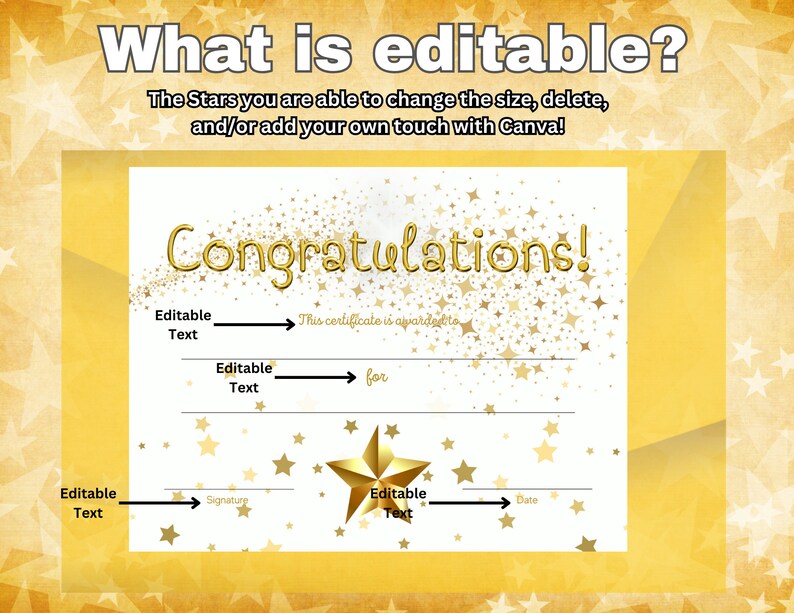 Editable Printable Award, Gold Star Certificate for Kids, Teacher ...