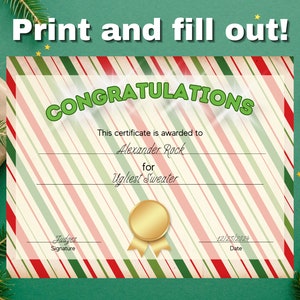 Christmas Certificate, Printable Holiday Certificate, Editable ...