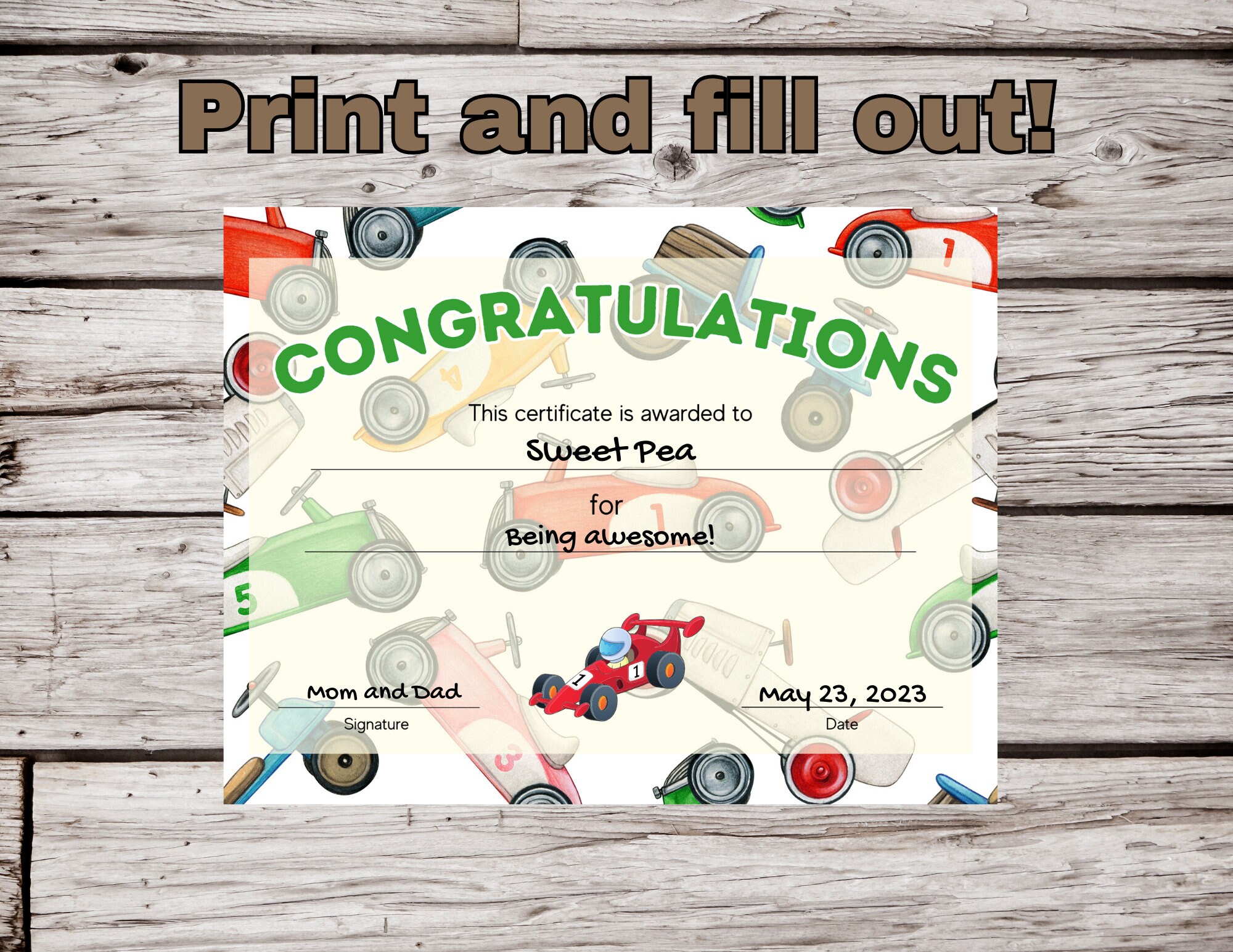 Certificate of Appreciation Template for Kids, Editable Cars ...