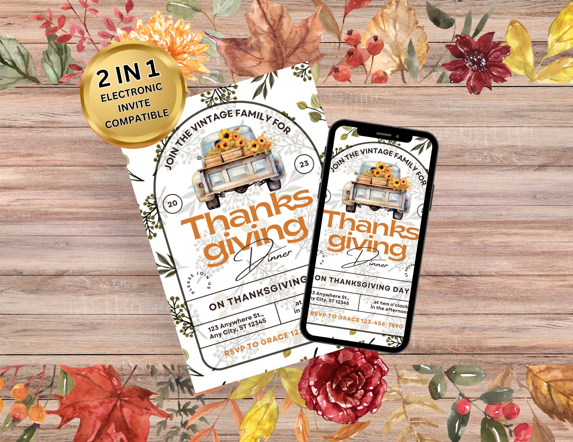 Thanksgiving Dinner Invitation Let's Give Thanks - Etsy