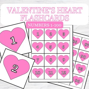 Count to 100 Numbers Flashcards, Valentines Day Learning Numbers, DIY ...