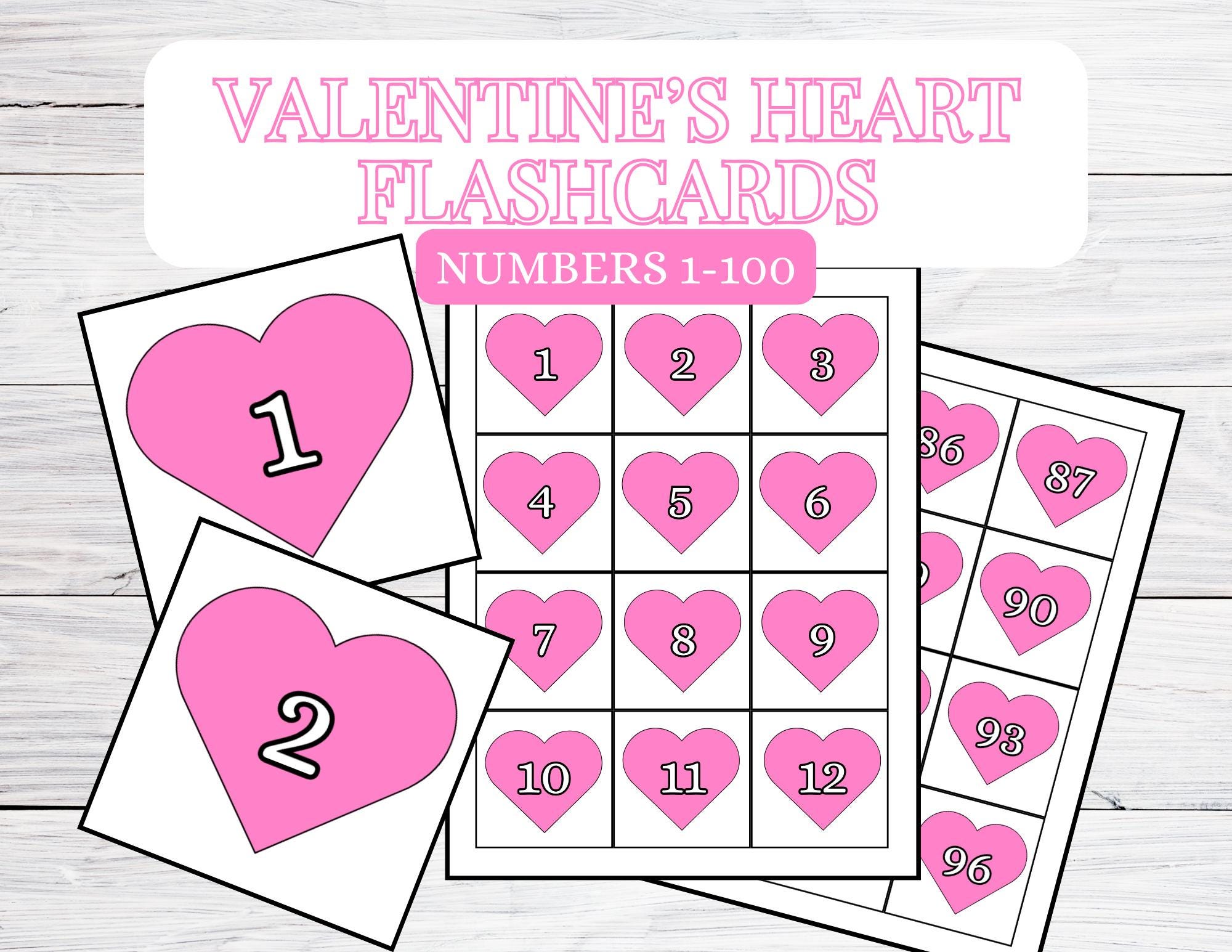 Count to 100 Numbers Flashcards, Valentines Day Learning Numbers, DIY ...
