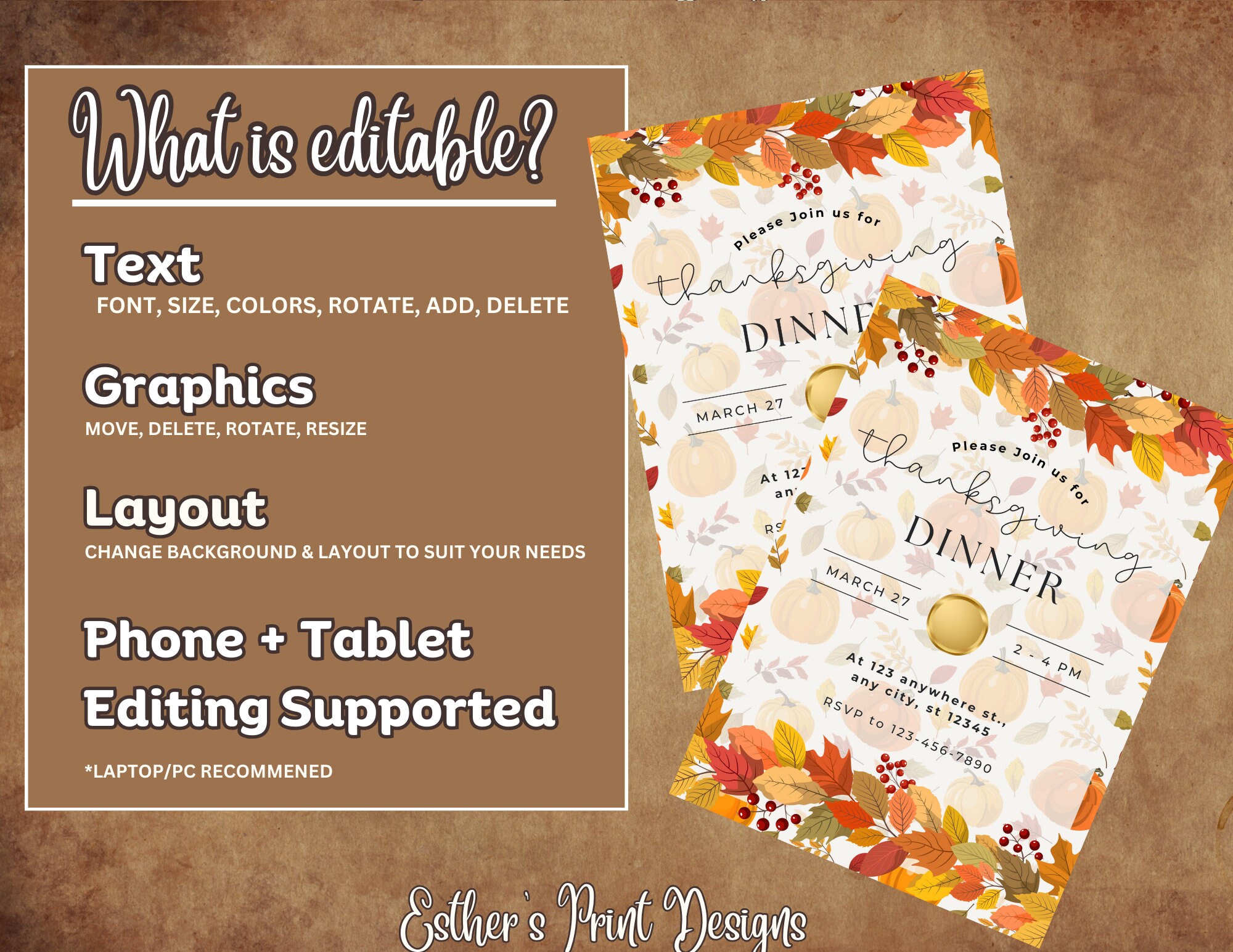 Editable Thanksgiving Invitation Template, Fall Thanksgiving Invitation ...