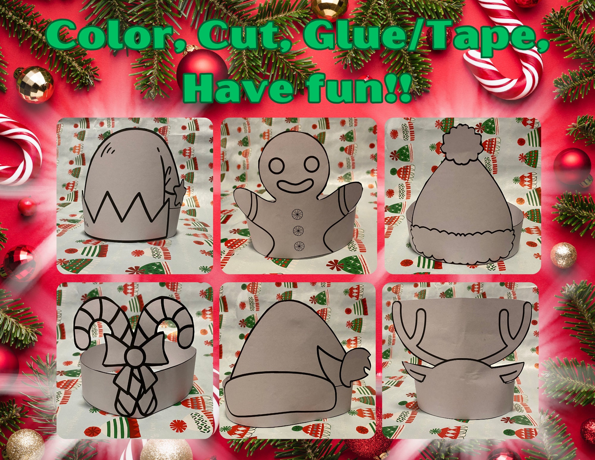 Christmas Paper Crowns Coloring Activity Printable Kids Craft Hats ...