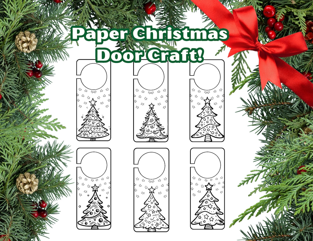 Christmas Printable Coloring Door Hanger Craft, Printable Holiday ...