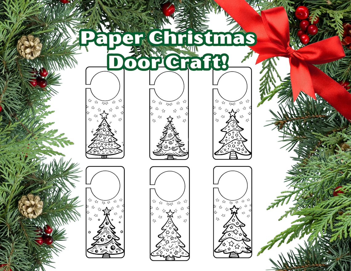 Christmas Printable Coloring Door Hanger Craft, Printable Holiday ...
