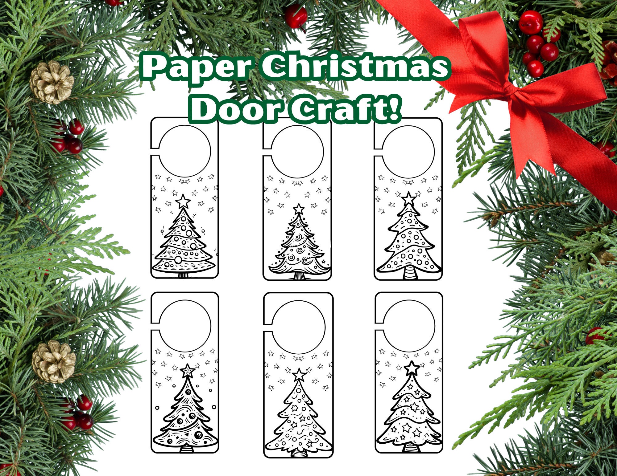 Christmas Printable Coloring Door Hanger Craft, Printable Holiday ...