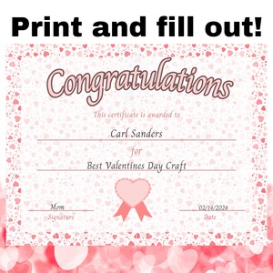 Printable Valentines Certificate, Editable Valentines Day Printable ...