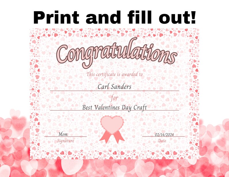 Printable Valentines Certificate, Editable Valentines Day Printable ...