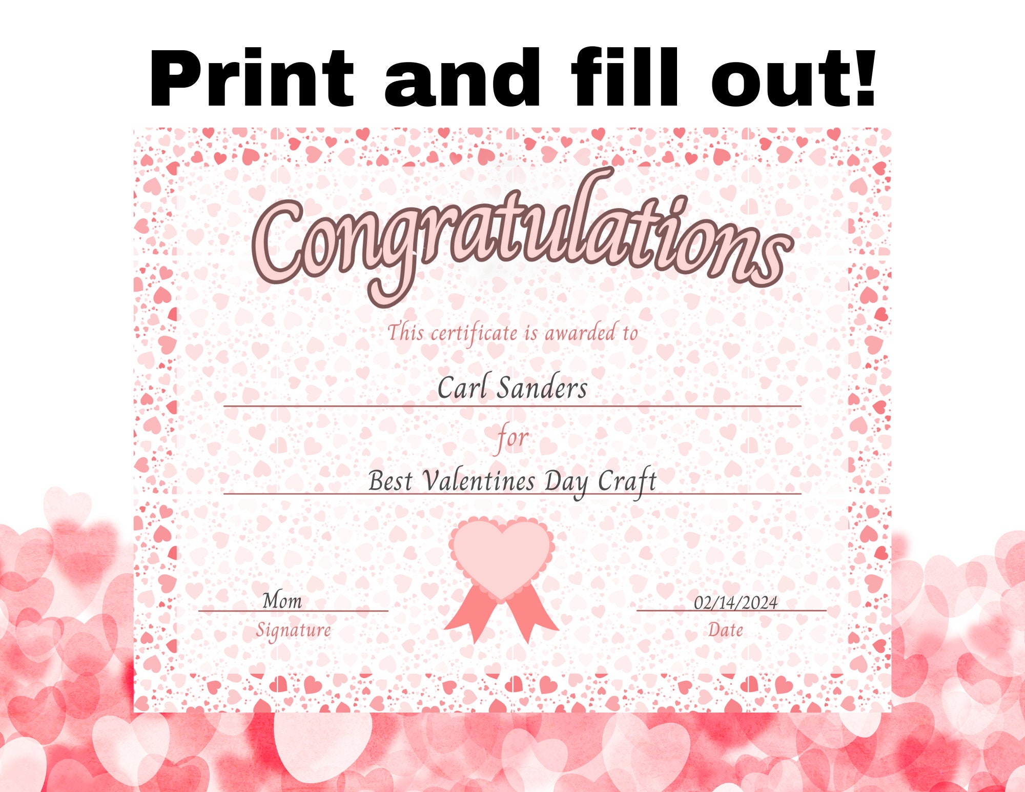 Printable Valentines Certificate, Editable Valentines Day Printable ...