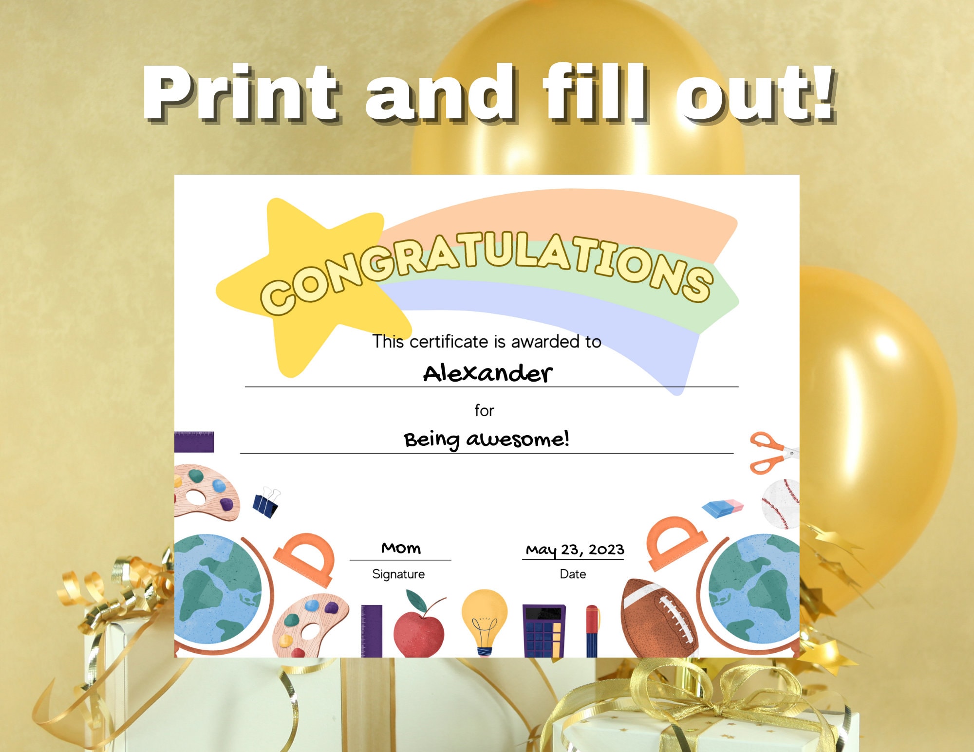 Editable Perfect Excellence Award Certificate, Colorful Classroom ...