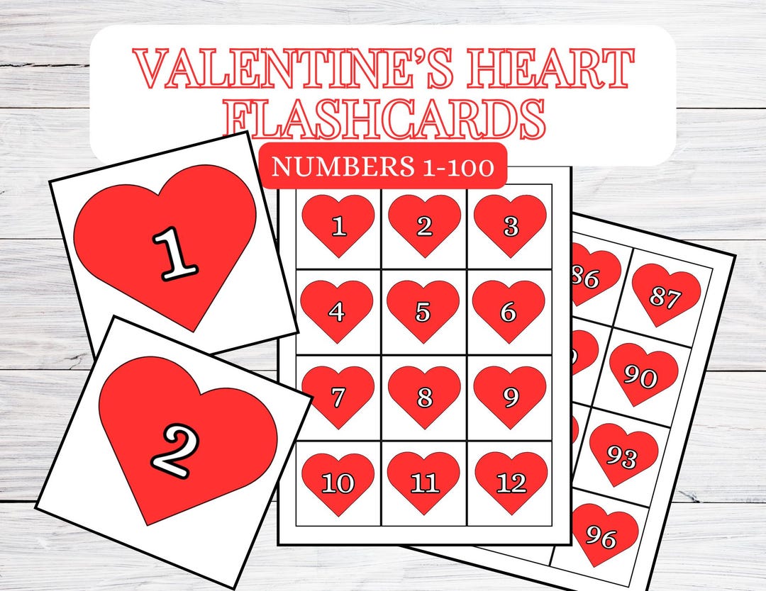 Count to 100 Numbers Flashcards, Valentines Day Learning Numbers, DIY ...