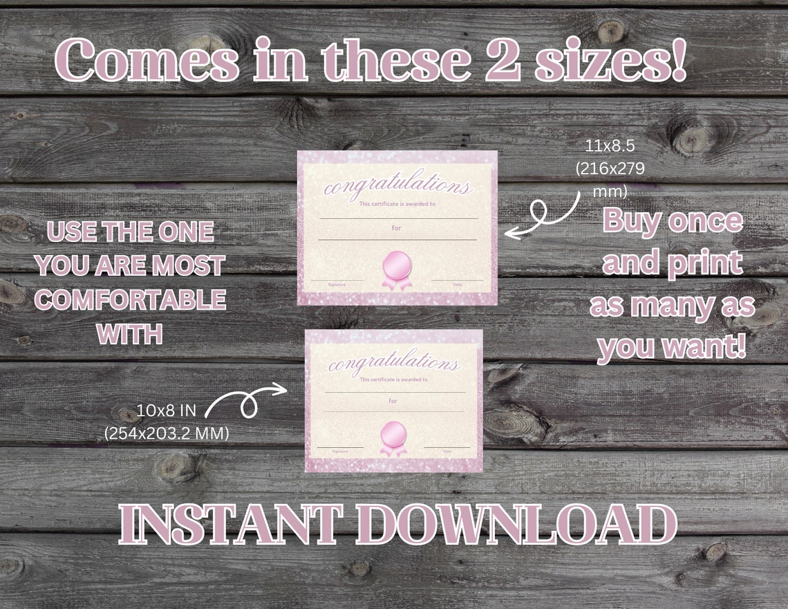 Pink Sparkly Printable Certificate for Girls, Teacher Student Child ...