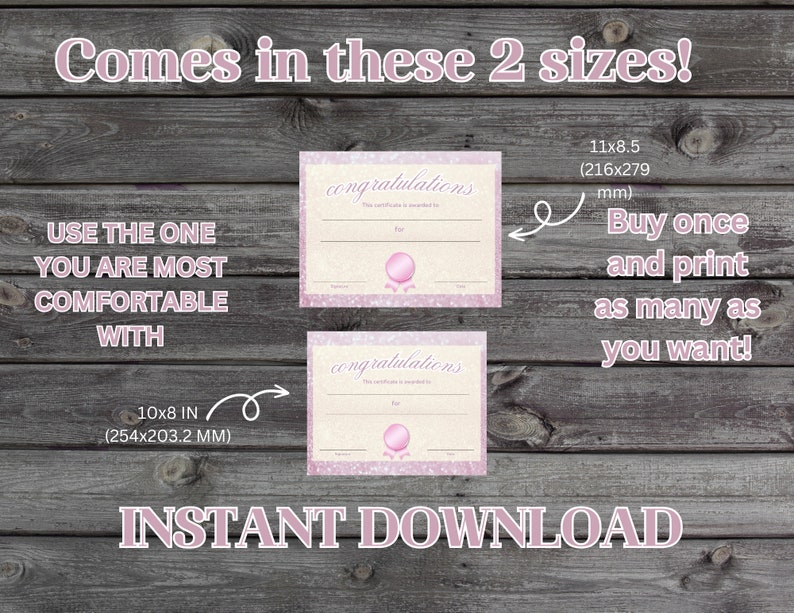 Pink Sparkly Printable Certificate for Girls, Teacher Student Child ...