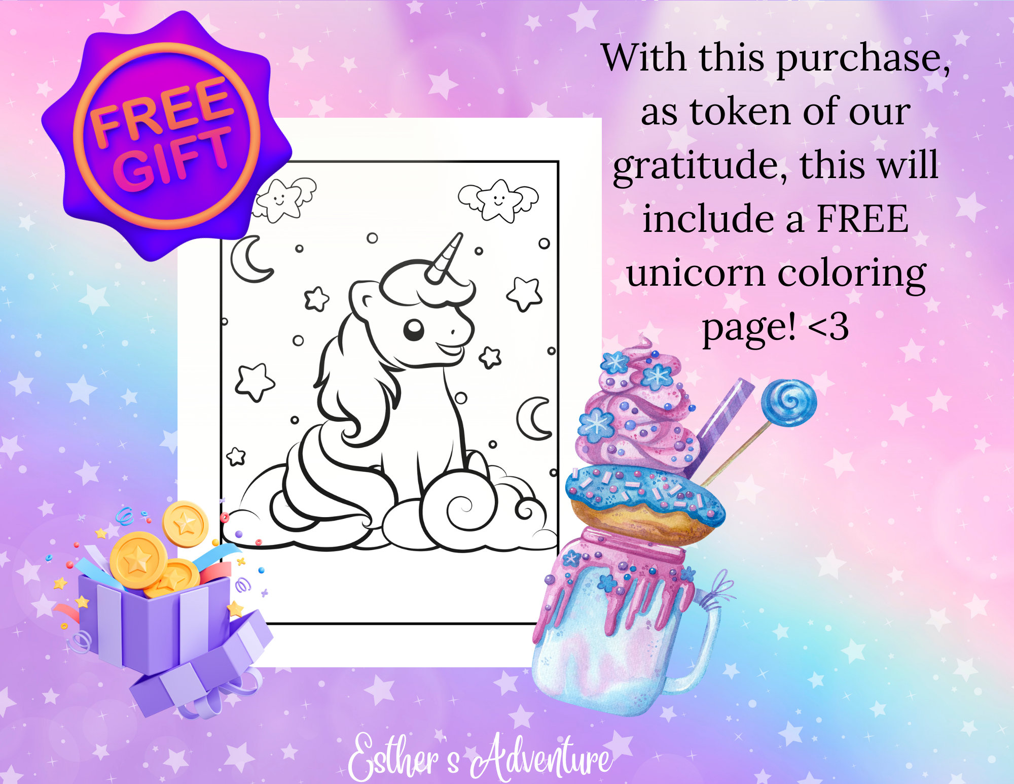 Printable Gift Cute Unicorn Coupon Book, Adorable Kids Craft ...