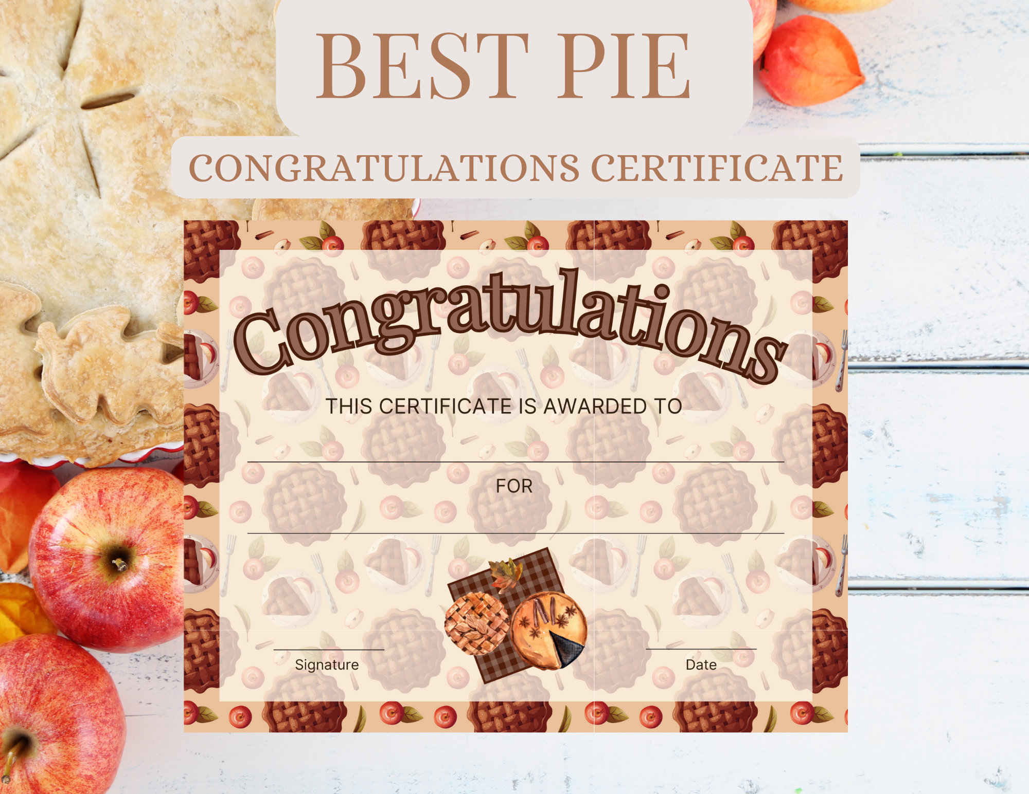 Award Certificate Printable Best Pie, Congratulations Template, Winner ...