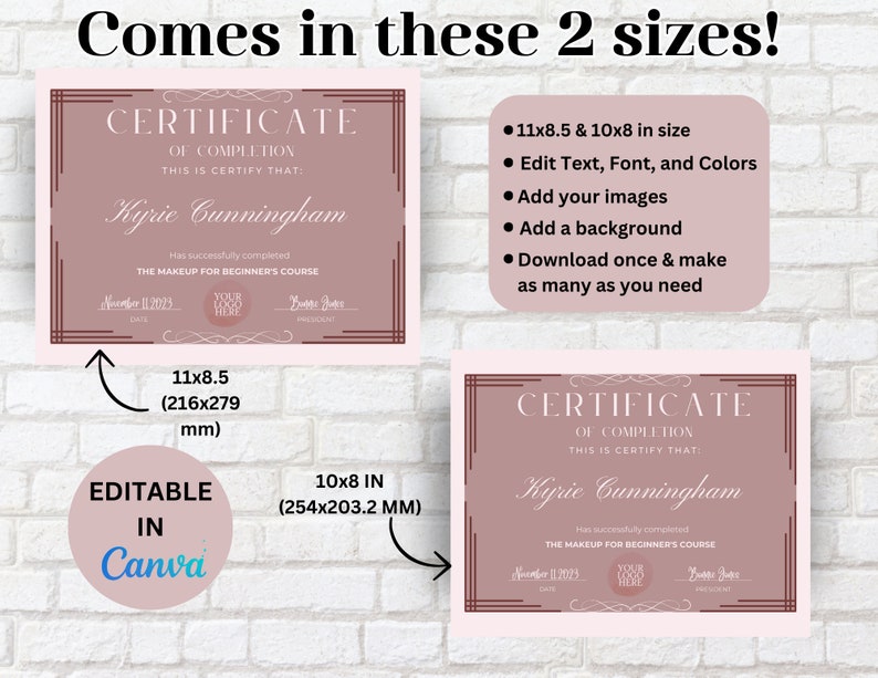 Editable Certificate of Completion, Training Certificate Template, Canva Template, Printable ...