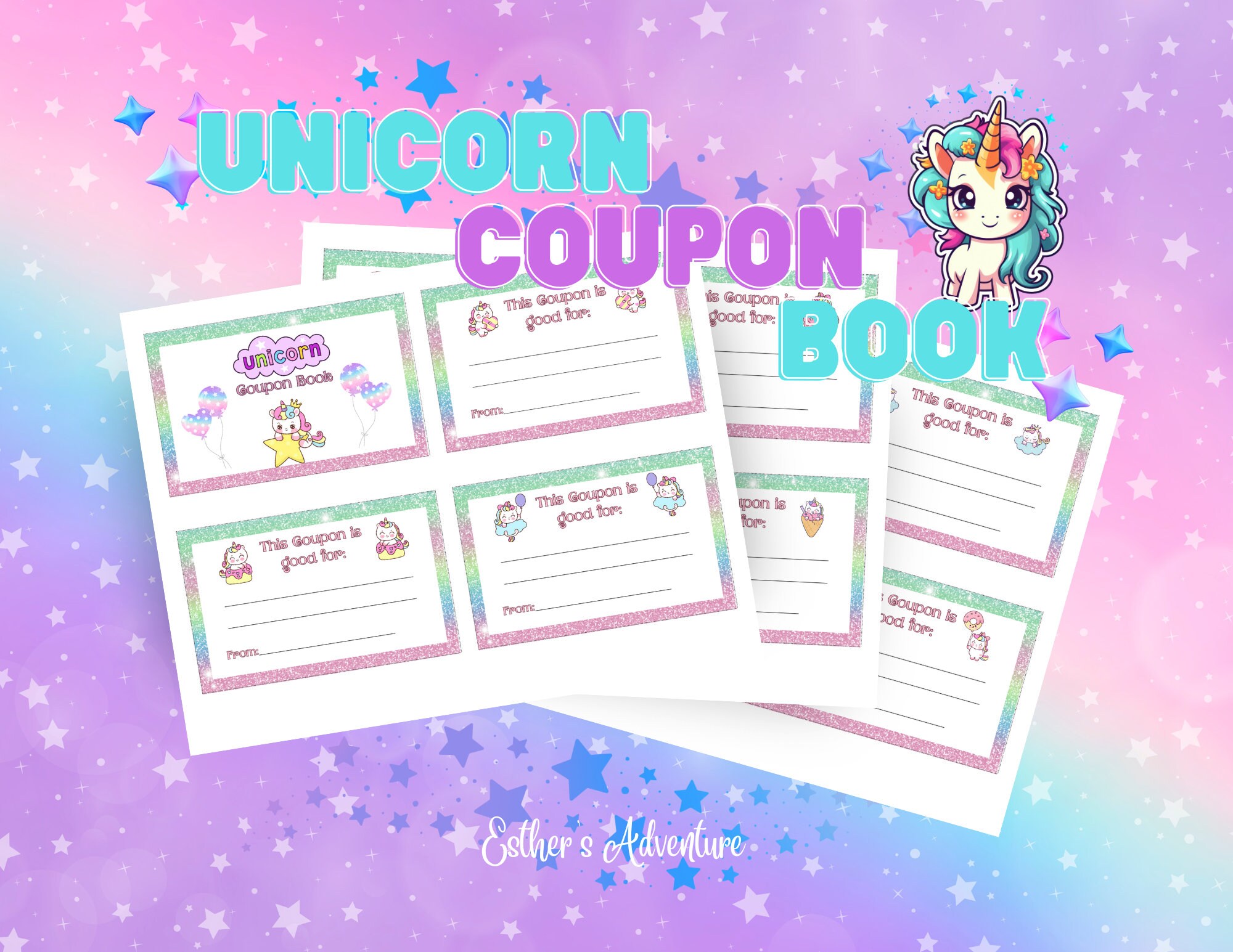 Printable Gift Cute Unicorn Coupon Book, Adorable Kids Craft ...