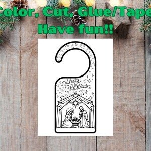 Nativity Coloring Door Hanger Craft, Printable Christmas Colouring Door ...