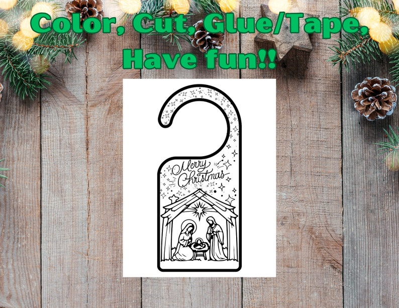 Nativity Coloring Door Hanger Craft, Printable Christmas Colouring Door ...