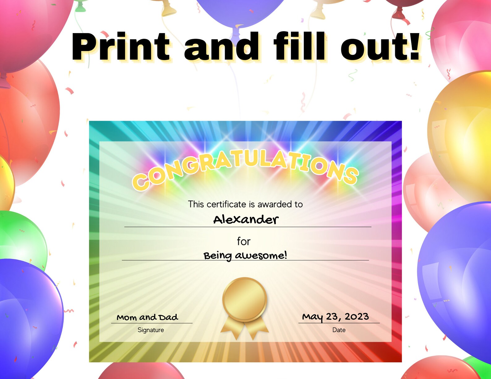 Rainbow Certificate of Excellence, Certificate of Performance ...