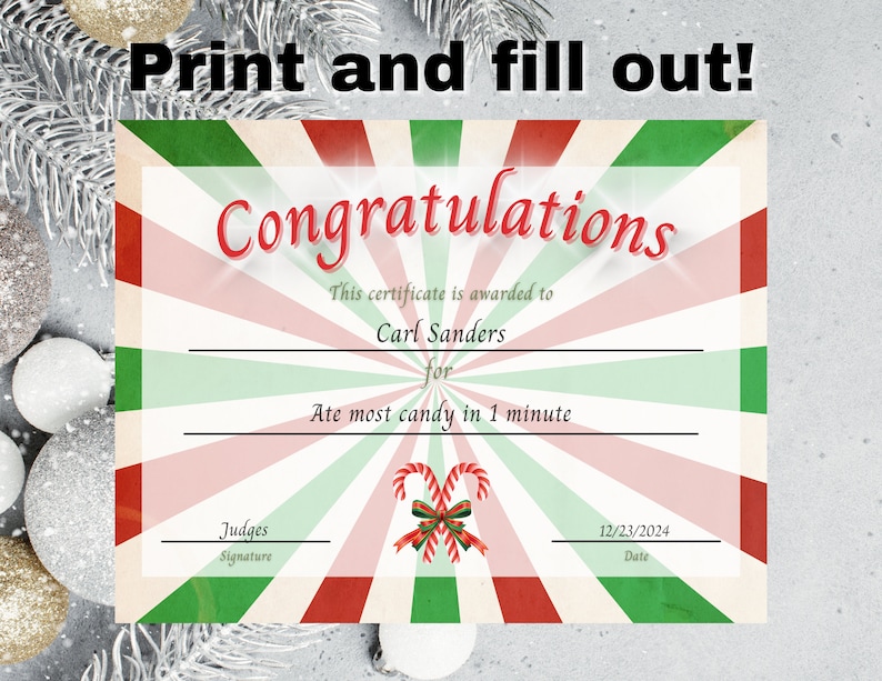 Printable Christmas Certificate, Holiday Certificate, Editable ...