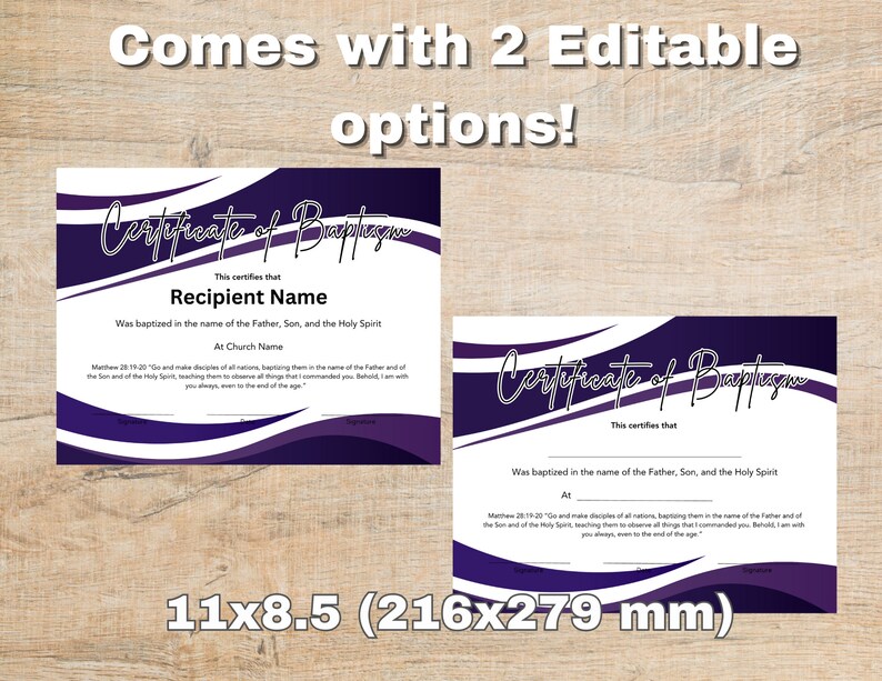Printable Baptism Certificate, Christian Editable Template Certificate ...