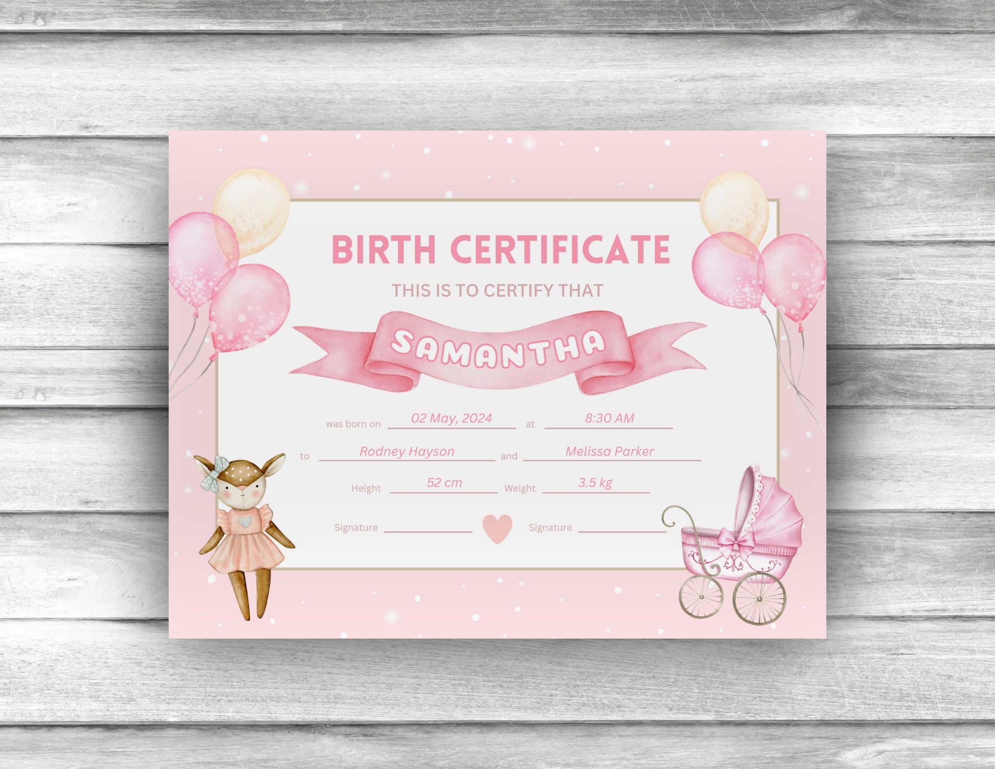 Baby Birth Certificate, Editable Birth Certificate Template, Editable ...