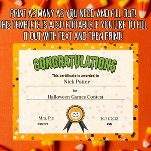 Printable Halloween Certificate Award, Winner of Games, Classroom ...