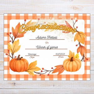Blank Award Certificate Printable Fall Festival, Congratulations ...