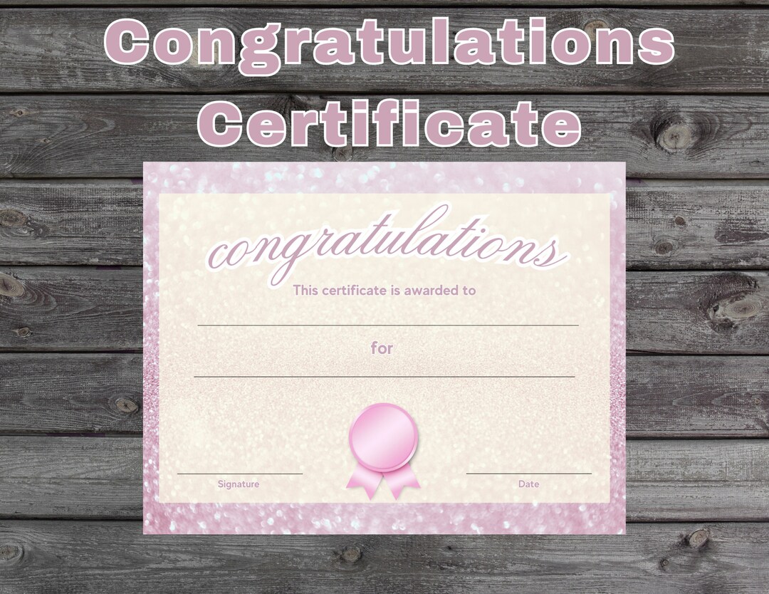 Pink Sparkly Printable Certificate for Girls, Teacher Student Child ...