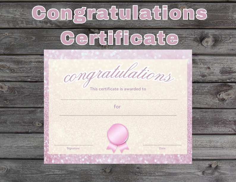 Pink Sparkly Printable Certificate for Girls, Teacher Student Child ...