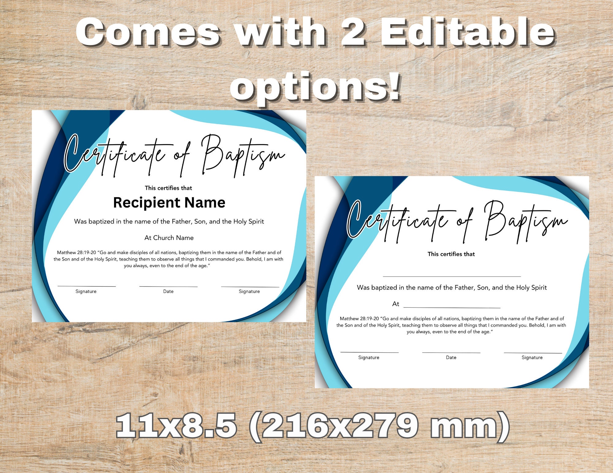 Printable Baptism Certificate, Christian Editable Template Certificate ...