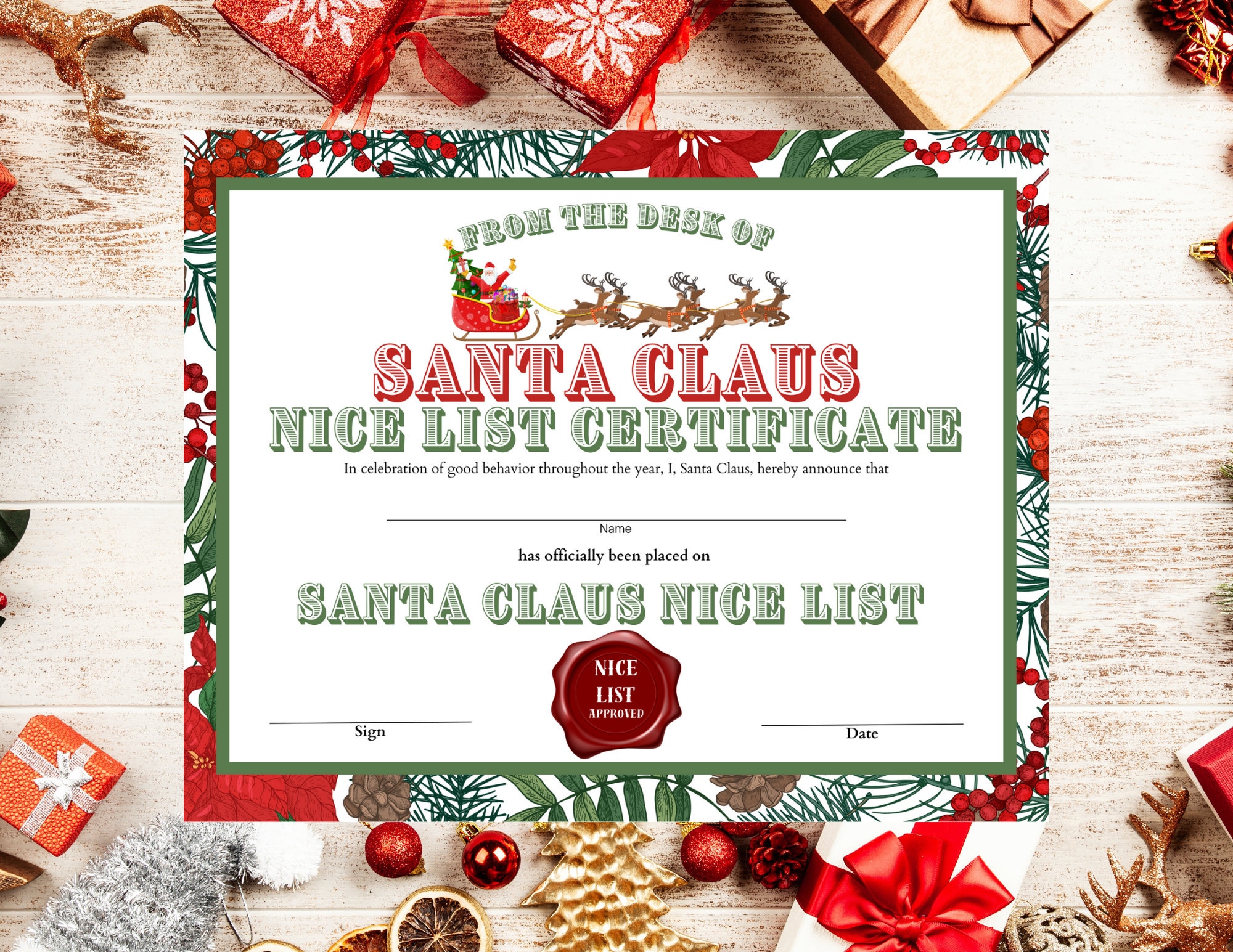 Nicelist Certificate, Printable Santa Nice Listcertificate, Fillers ...