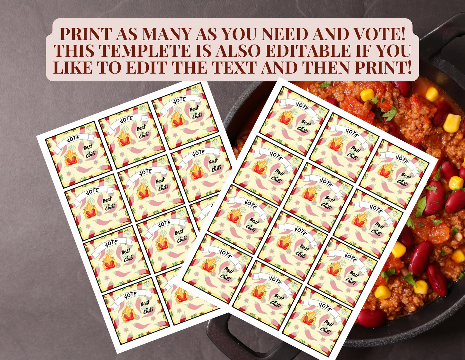 Editable Chili Cook-off Voting Cards, Winner of Games, Best Chili ...