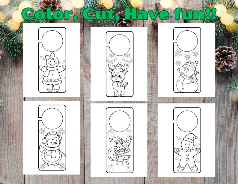 Printable Christmas Coloring Door Hanger Craft Printable - Etsy
