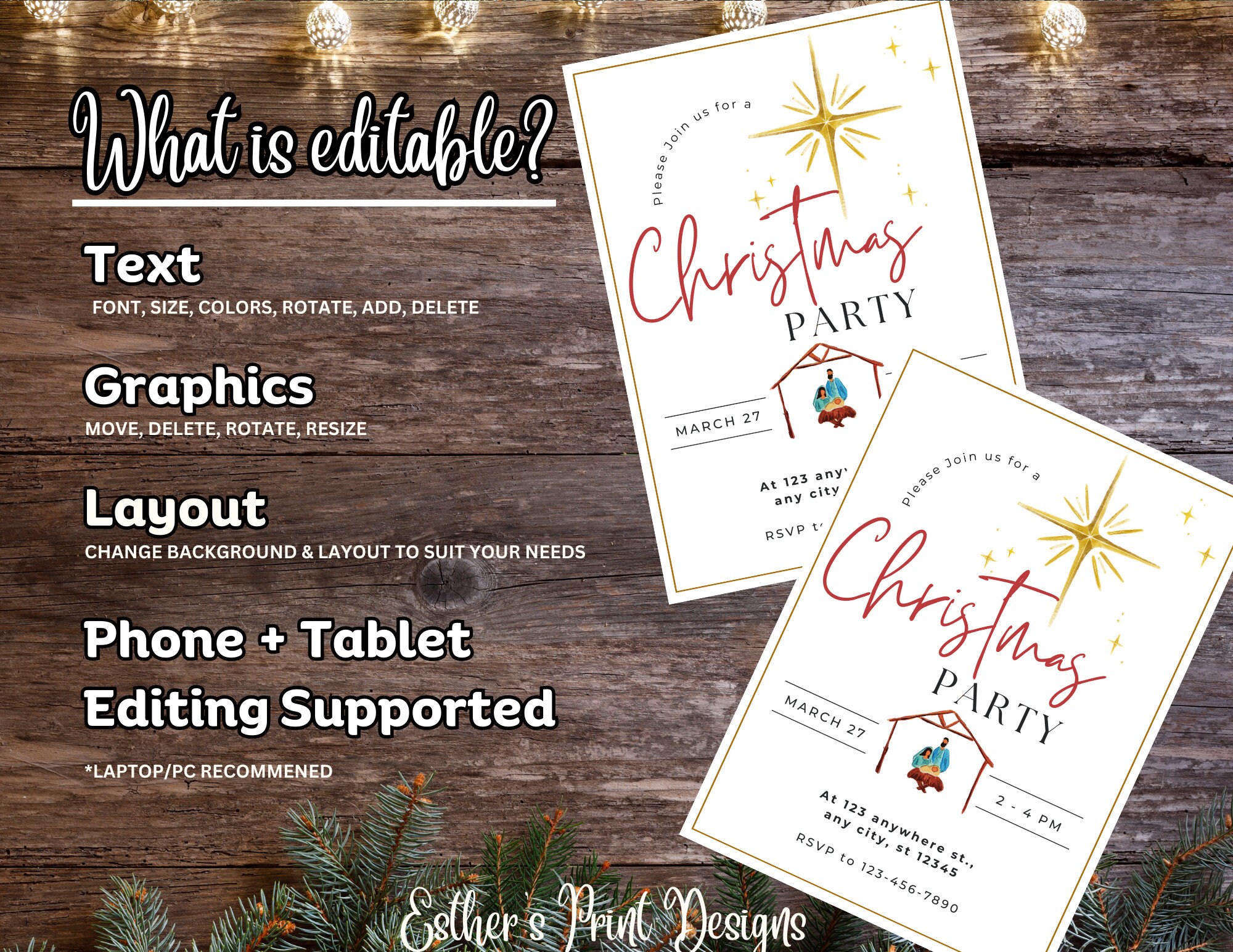 Editable Christmas Canva Template, Nativity Invitation, Christian Party ...