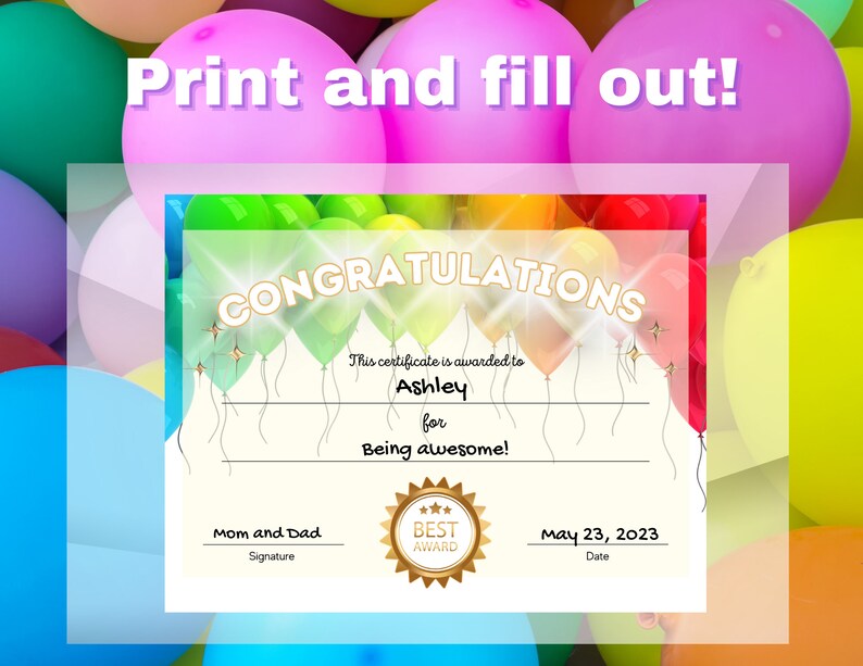Colorful Rainbow Printable Certificate for Kids, Certificate of ...