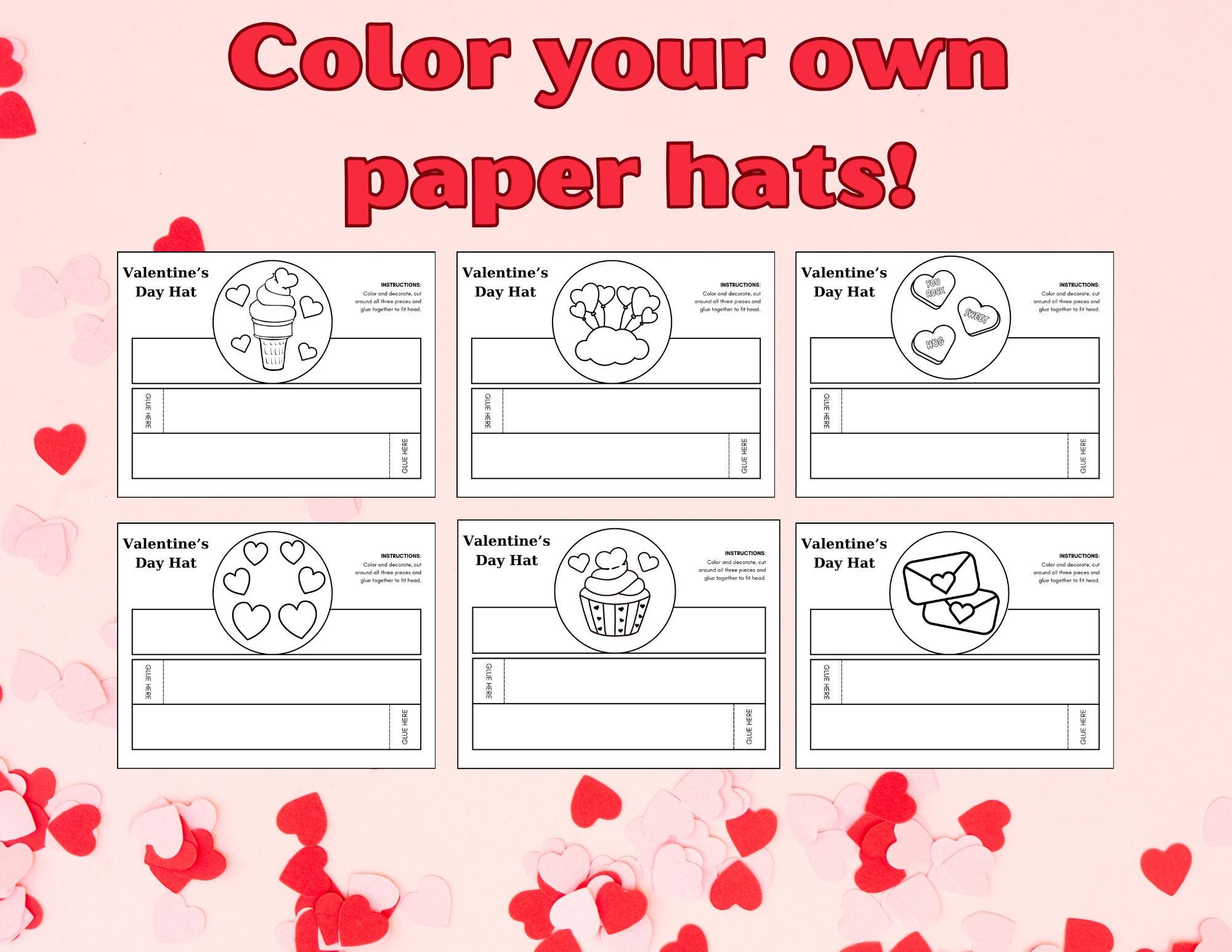 Printable Valentine's Day Paper Crowns Coloring Activity Printable Kids ...