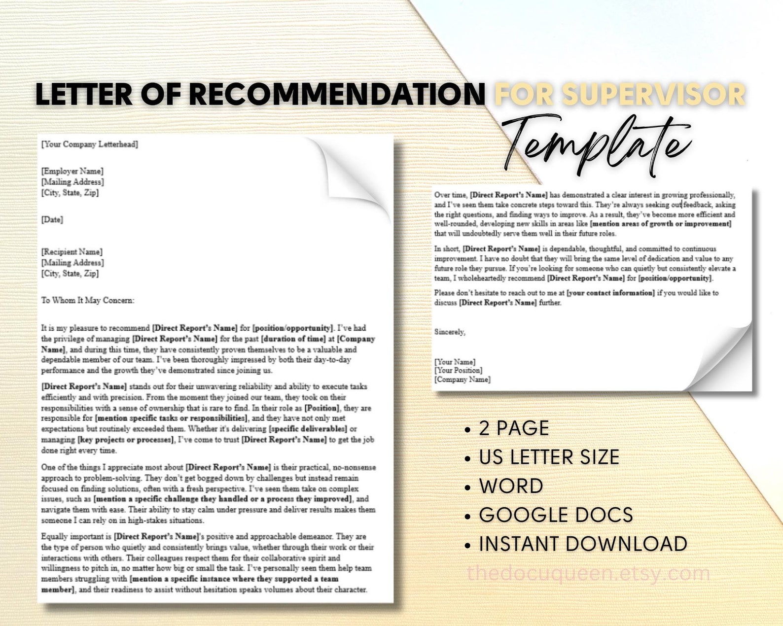 Letter of Recommendation - for Supervisors - Template 4 - Etsy