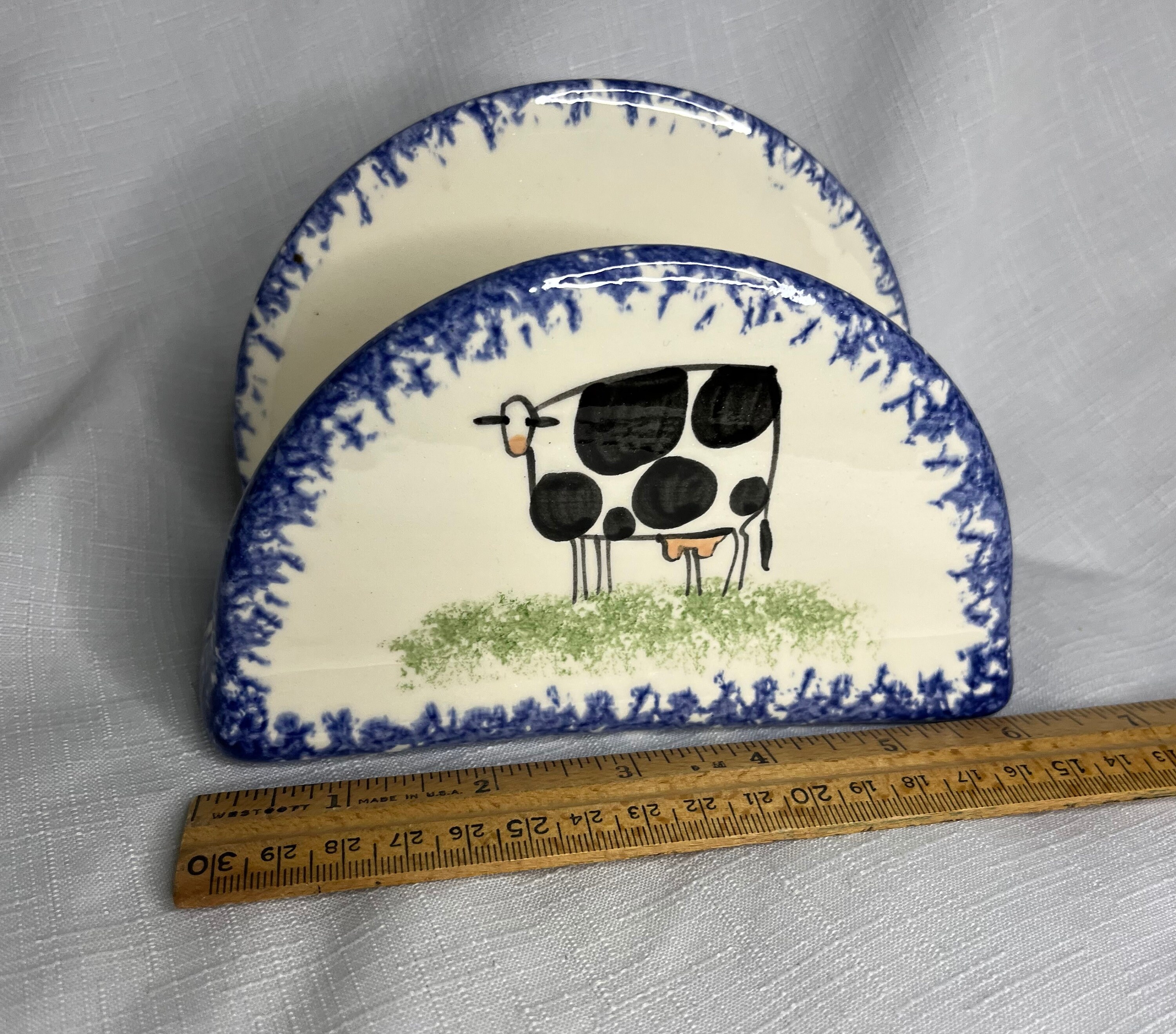 Vintage Molly Dallas Blue Spatterware Cow Napkin Holder - Etsy